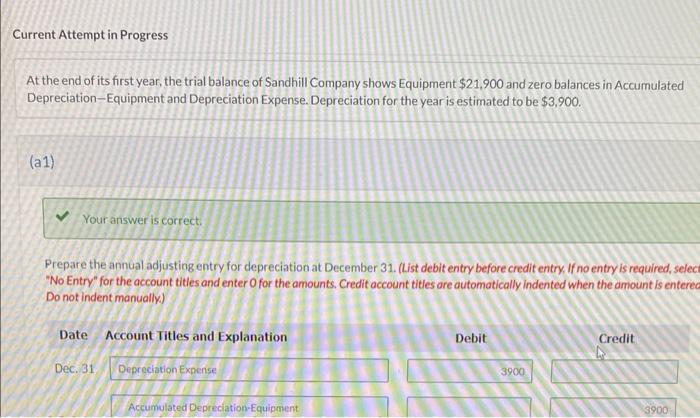 Solved Current Attempt in Progress At the end of its first | Chegg.com