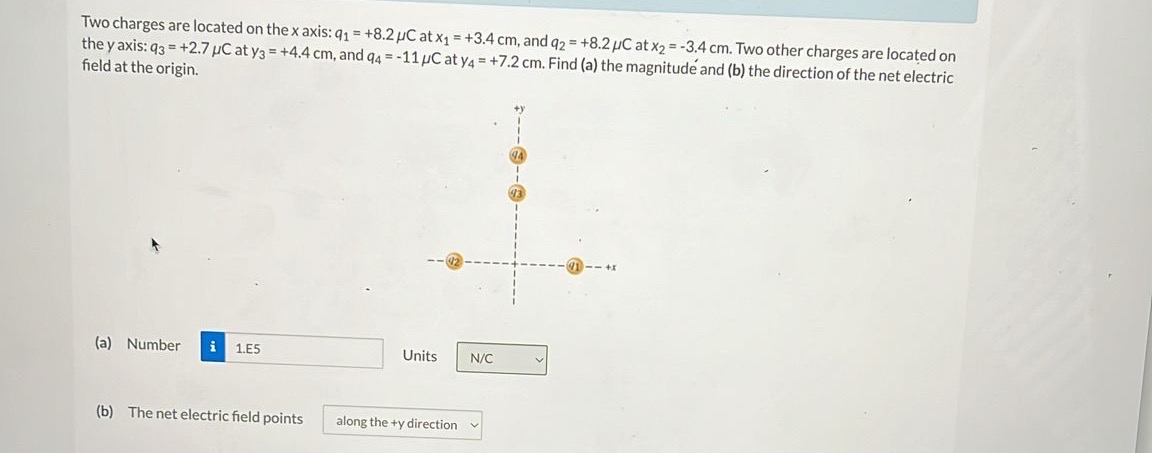 Solved Two charges are located on the x ﻿axis: q1=+8.2μC ﻿at | Chegg.com