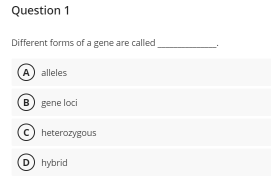 Solved Question 1Different forms of a gene are | Chegg.com