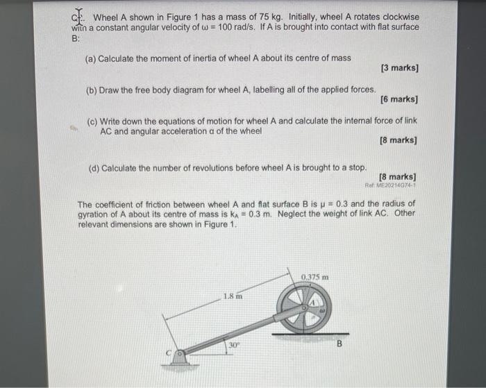 Solved Wheel A shown in Figure 1 has a mass of 75 kg. | Chegg.com