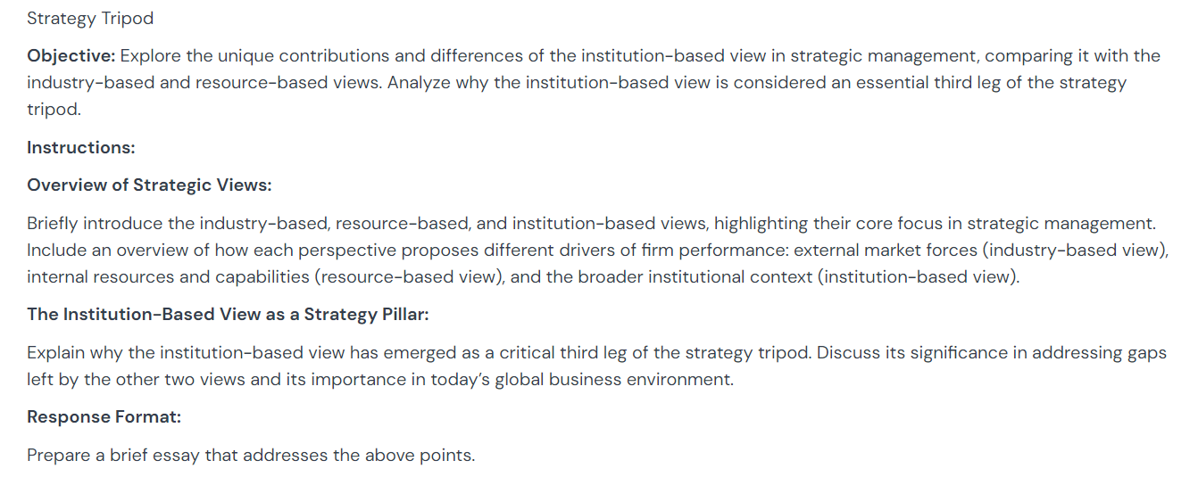Solved Strategy TripodObjective: Explore the unique | Chegg.com