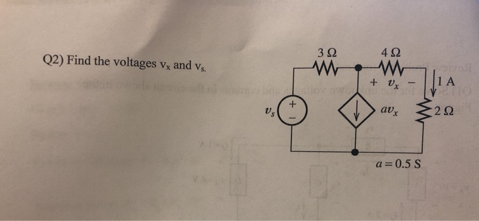 Solved 42 Q2) Find the voltages Vx and Vs. a=0.5 S | Chegg.com