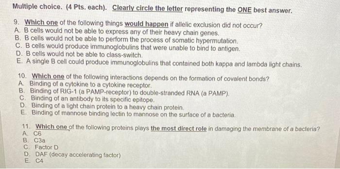 Solved Multiple choice. (4 Pts. each). Clearly circle the | Chegg.com