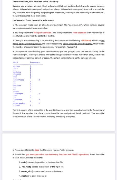 Solved Topics: Functions, Files Read and write, Dictionary | Chegg.com