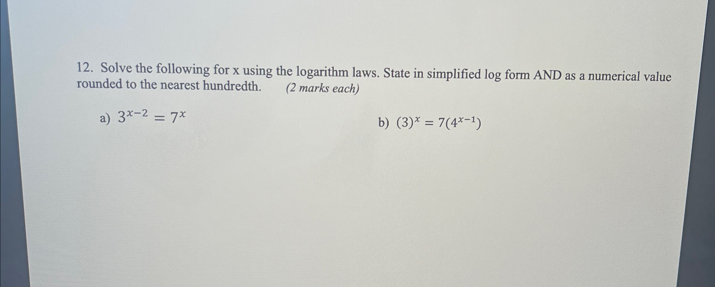 Solved Solve the following for x ﻿using the logarithm laws. | Chegg.com