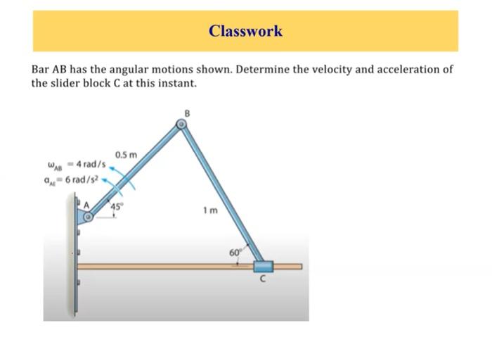 Solved Classwork Bar AB has the angular motions shown. | Chegg.com
