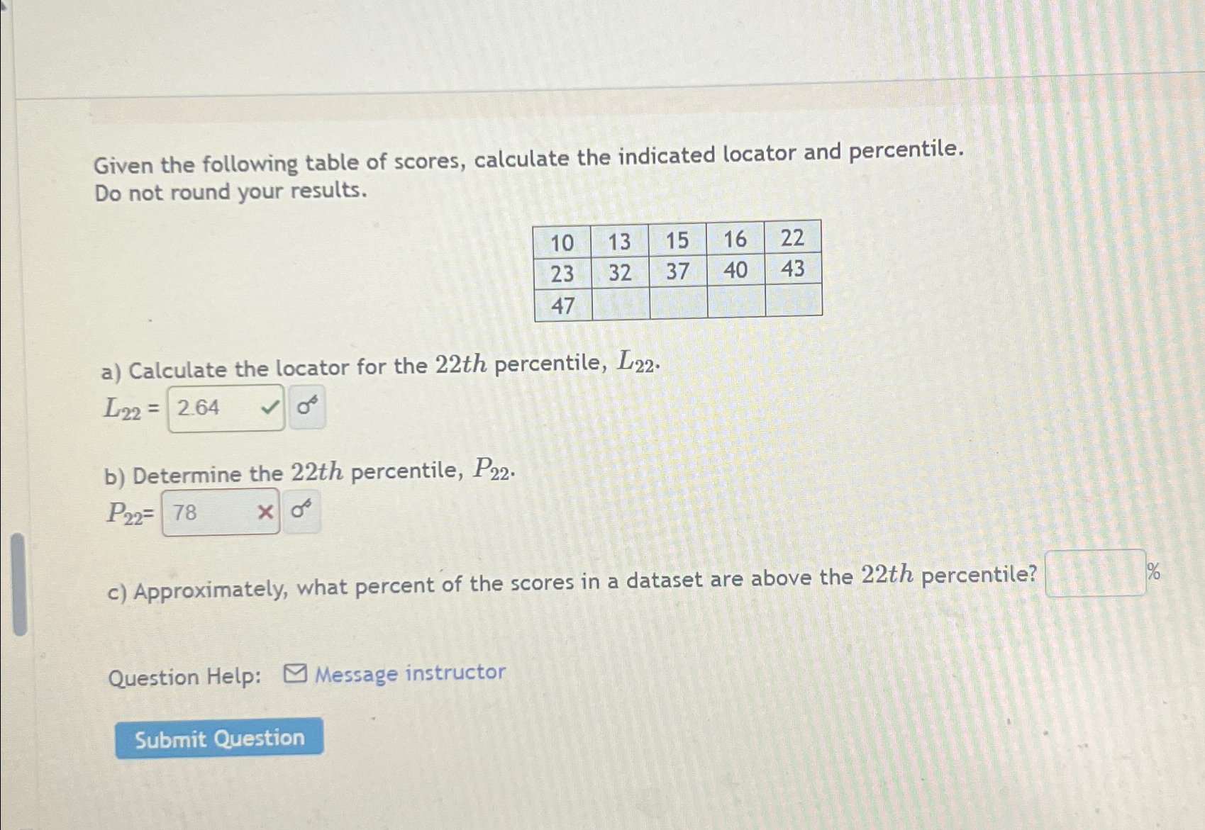 Solved Given the following table of scores, calculate the | Chegg.com