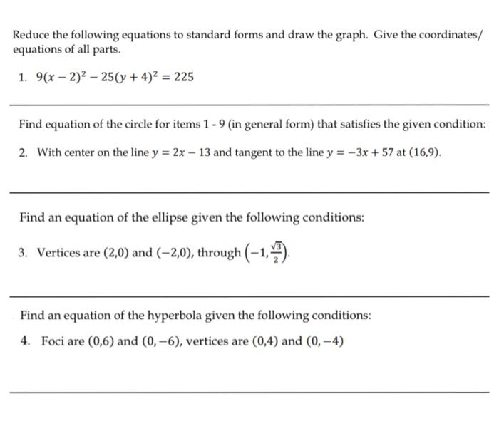 Solved Reduce the following equations to standard forms and | Chegg.com