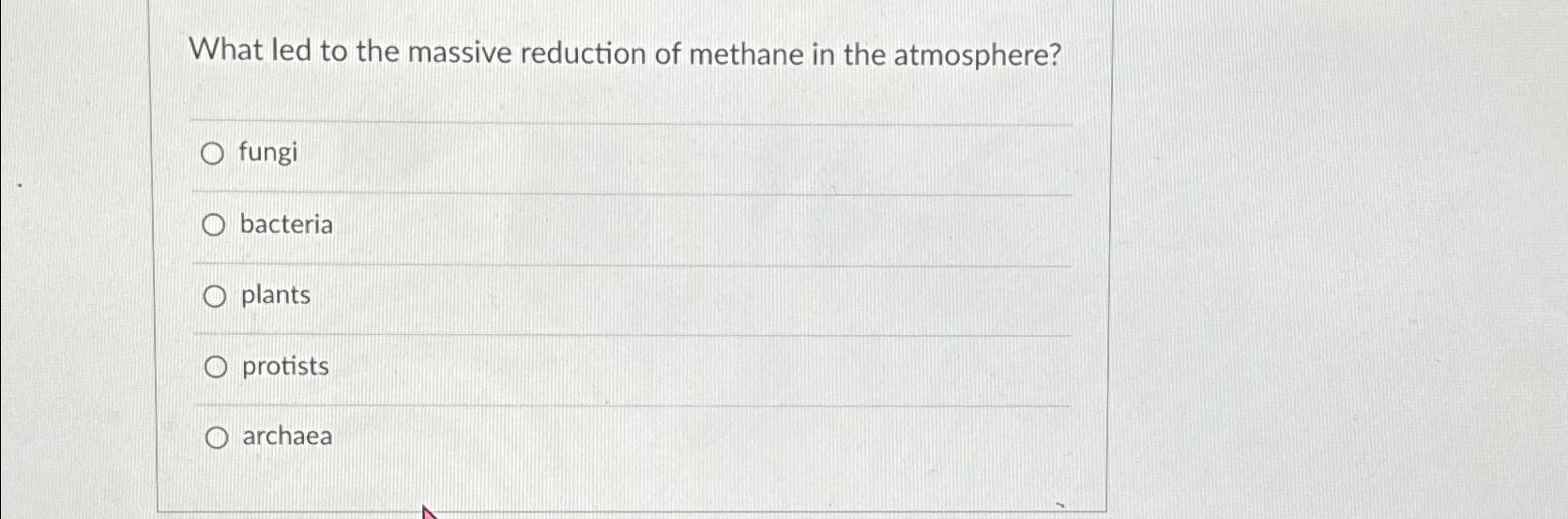 Solved What led to the massive reduction of methane in the | Chegg.com