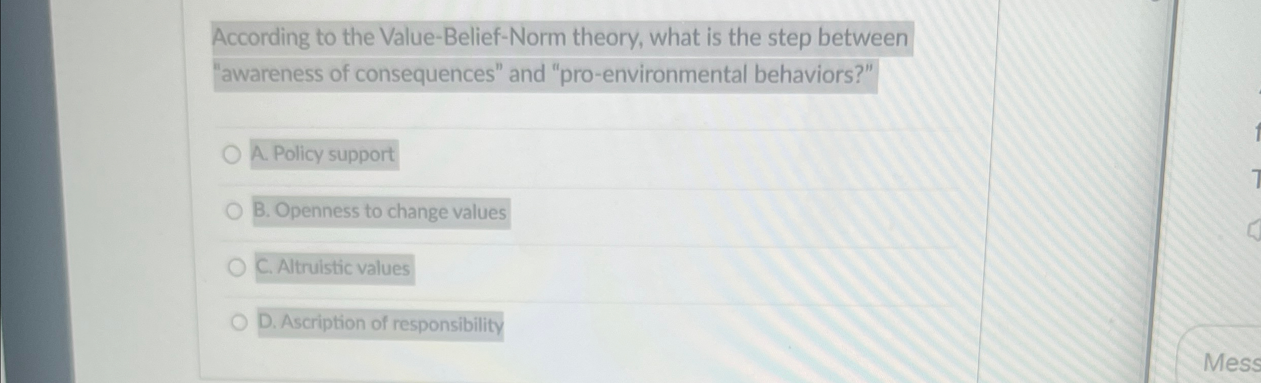 Solved According to the Value-Belief-Norm theory, what is | Chegg.com