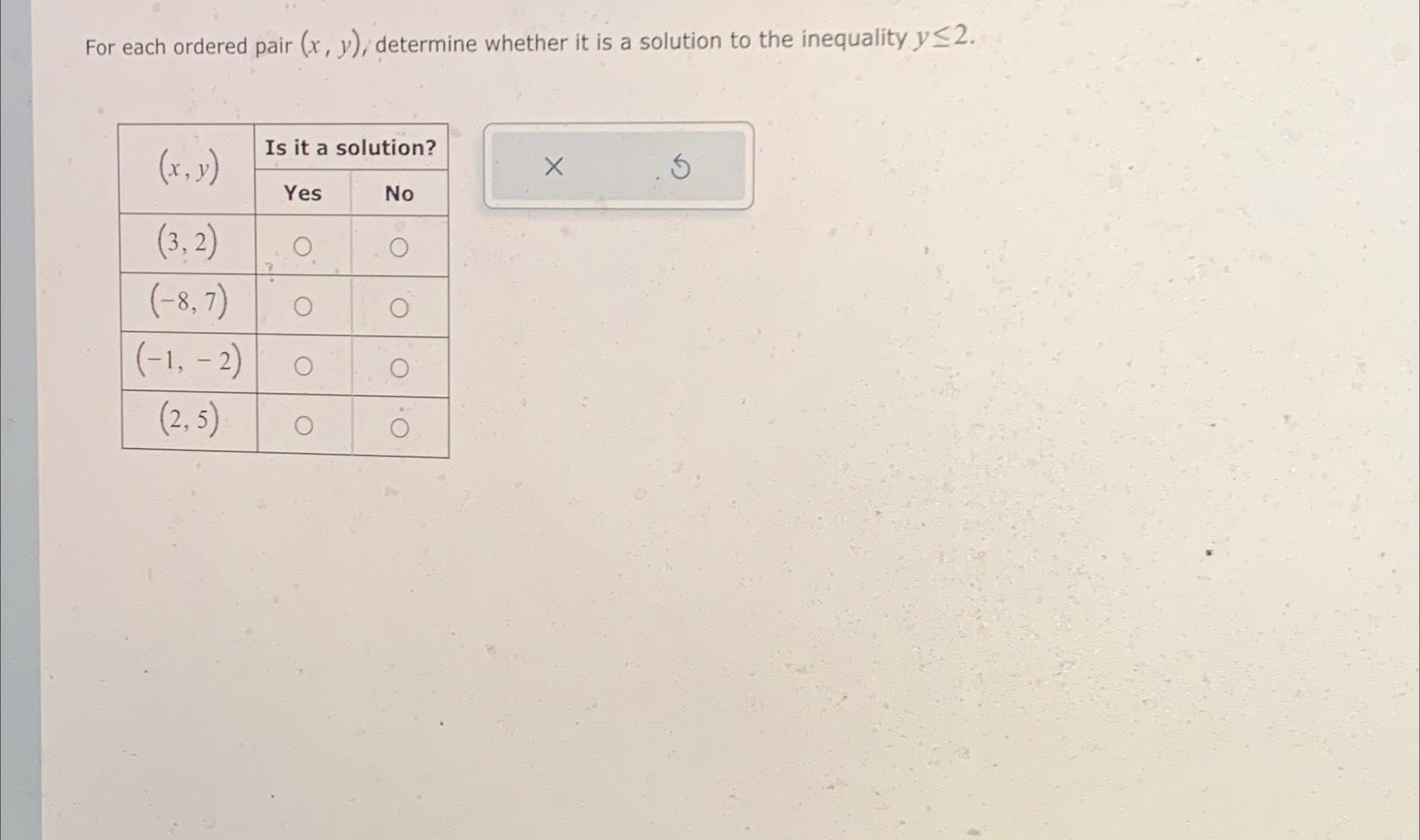 Solved For each ordered pair (x,y), ﻿determine whether it is | Chegg.com
