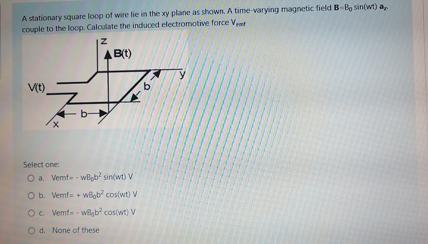 Solved A stationary square loop of wire lie in the xy plane | Chegg.com
