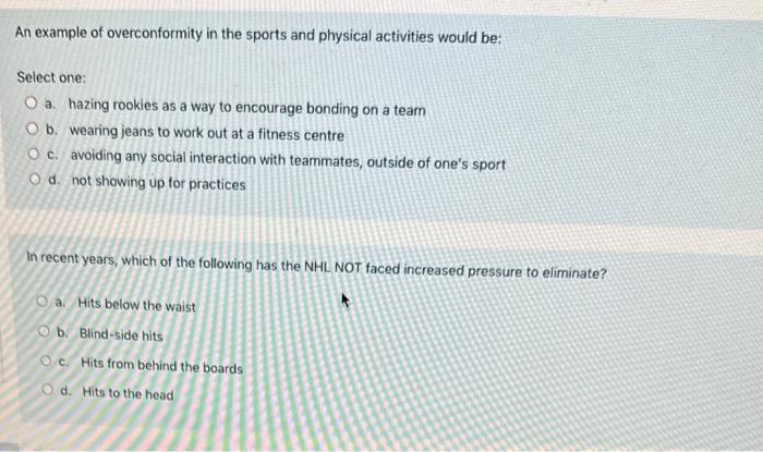 An example of overconformity in the sports and | Chegg.com