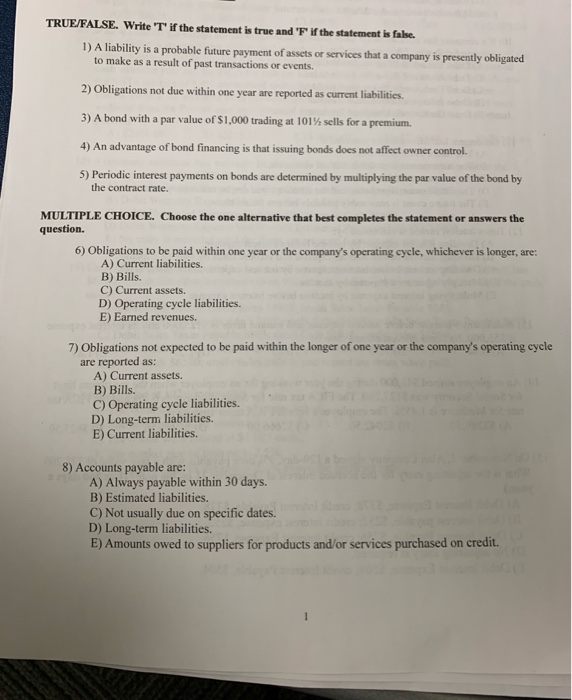 Solved TRUE/FALSE. Write 'T' If the statement is true and 'F | Chegg.com