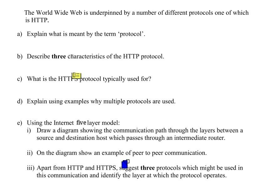 Solved The World Wide Web is underpinned by a number of | Chegg.com