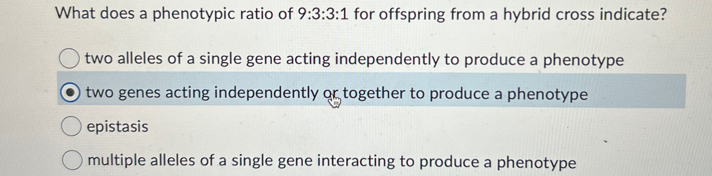 Solved What does a phenotypic ratio of 9:3:3:1 ﻿for | Chegg.com