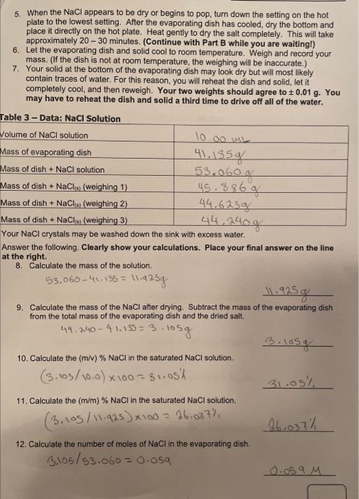 Solved 13. Calculate the molarity of the saturated NaCl | Chegg.com