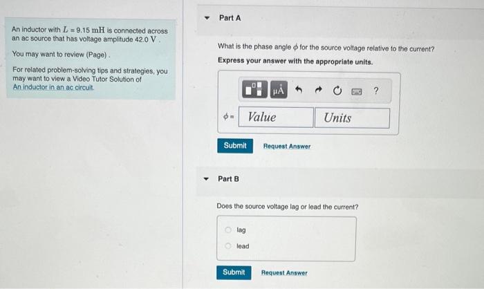 Solved An inductor with L=9.15mH is connected across an ac | Chegg.com