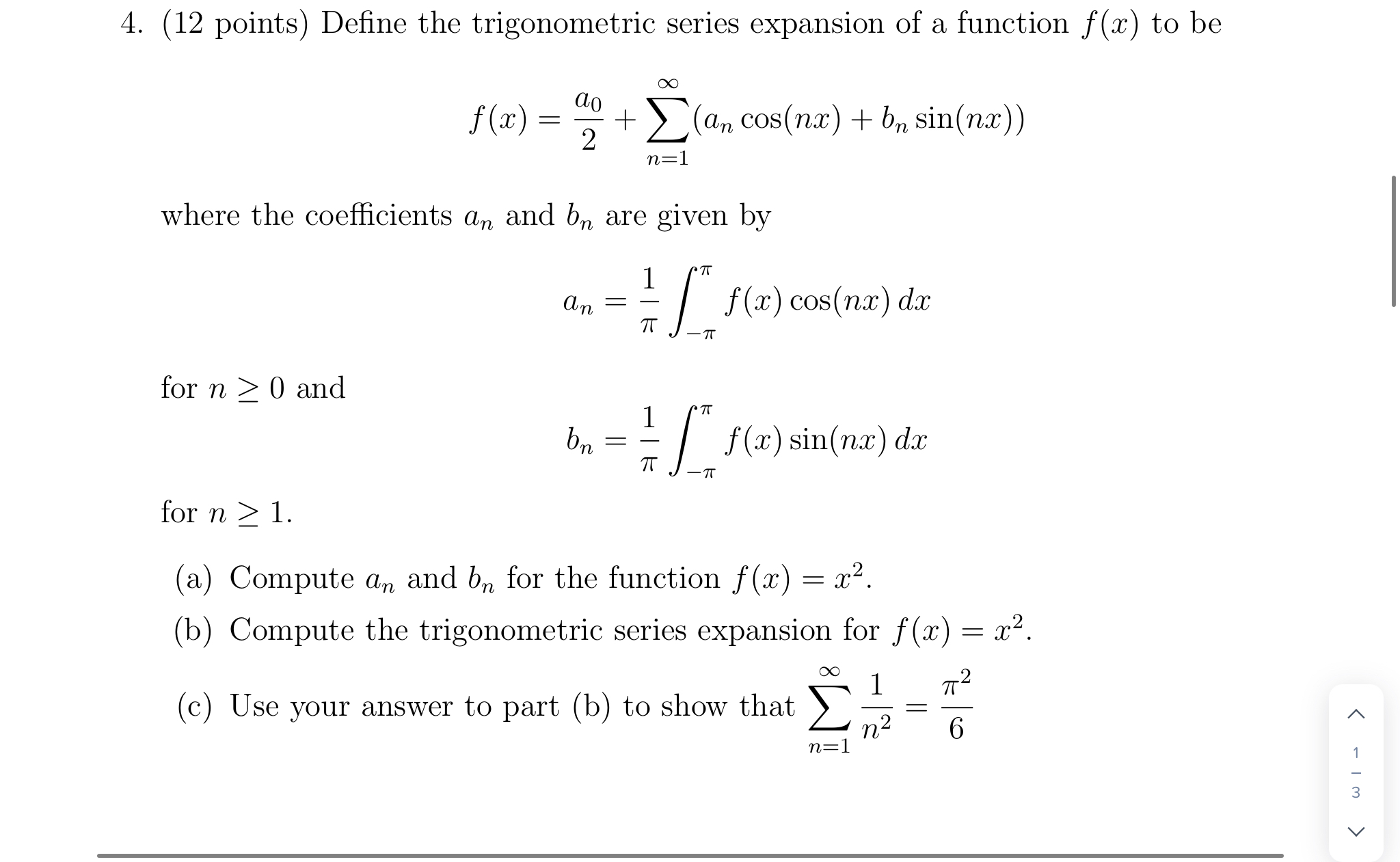 Solved (12 ﻿points) ﻿Define the trigonometric series | Chegg.com
