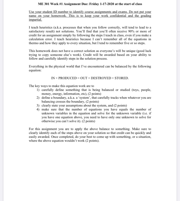 Solved ME 301 Week #1 Assignment Due: Friday 1-17-2020 at | Chegg.com
