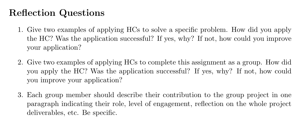 Solved Reflection QuestionsGive two examples of applying HCs | Chegg.com
