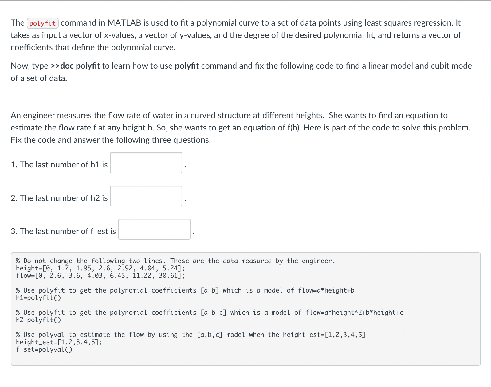 Solved The Polyfit Command In Matlab Is Used To Fit A