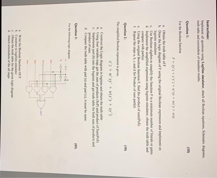 Solved Instructions: Implement all questions using Logisim | Chegg.com