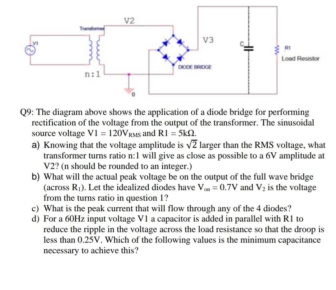 Solved V2 Transformed Os V3 I w RI Load Resistor DIODE | Chegg.com