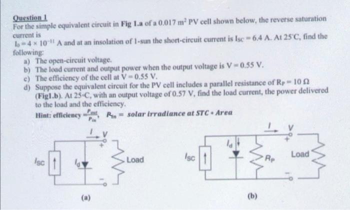 Solved Question 1 For the simple equivalent circuit in Fig | Chegg.com
