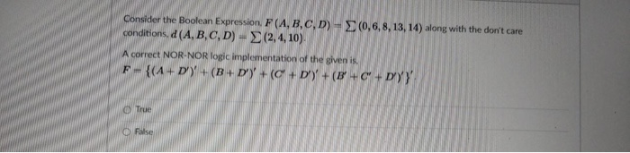 Solved Consider the Boolean Expression F(A,B,C,D) - (0,6,8, | Chegg.com