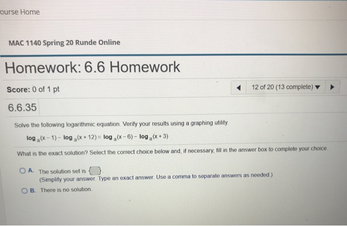 Solved ourse Home MAC 1140 Spring 20 Runde Online Homework: | Chegg.com