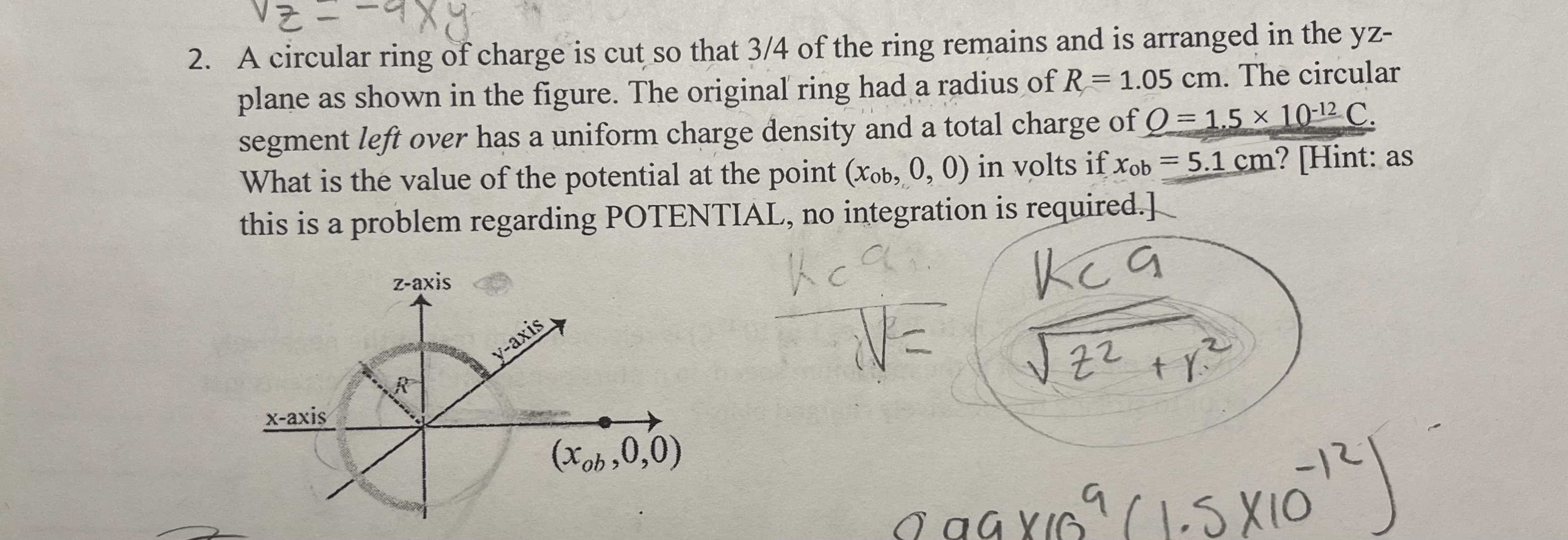 Solved A circular ring of charge is cut so that 34 ﻿of the | Chegg.com