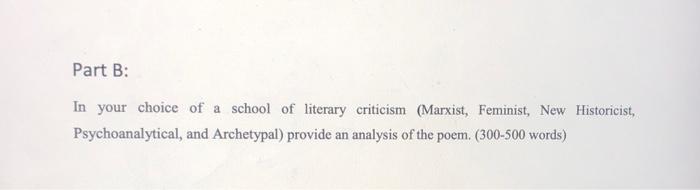 Solved pls do part B asap the topic is about the poem For my | Chegg.com