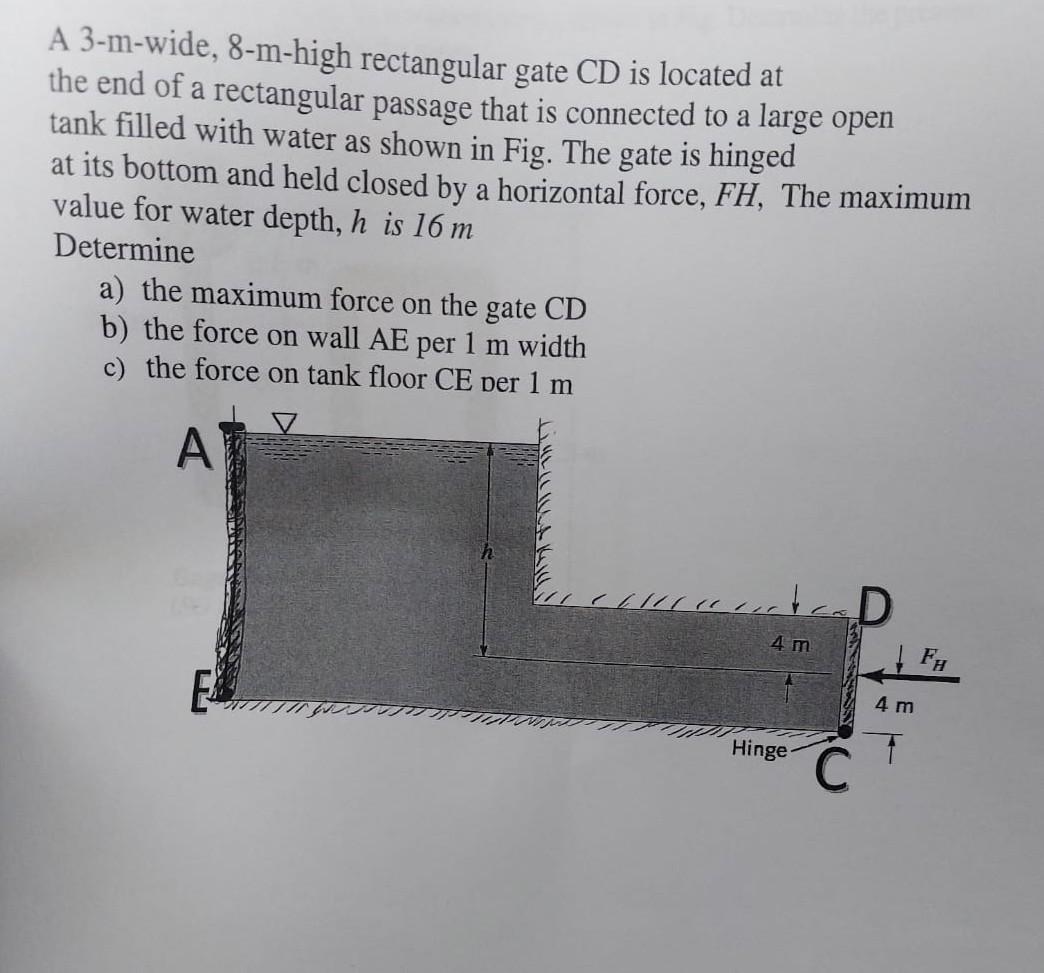 Solved A 3-m-wide, 8-m-high rectangular gate CD is located | Chegg.com
