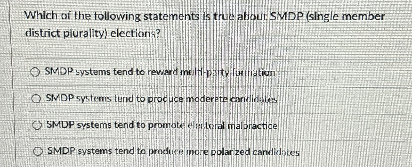Solved Which of the following statements is true about SMDP | Chegg.com