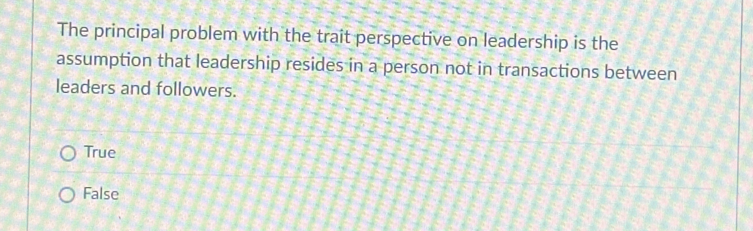 Solved The principal problem with the trait perspective on | Chegg.com