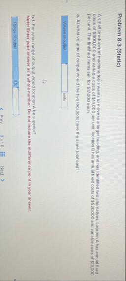 Solved Problem 8 -3 (Static)A small producer of machine | Chegg.com