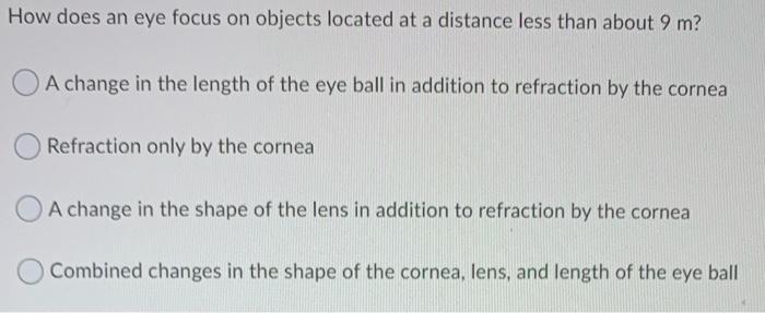 Solved How does an eye focus on objects located at a | Chegg.com