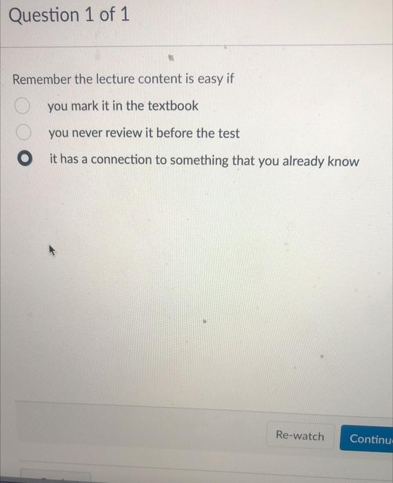 Solved Question 1 of 1 Remember the lecture content is easy | Chegg.com