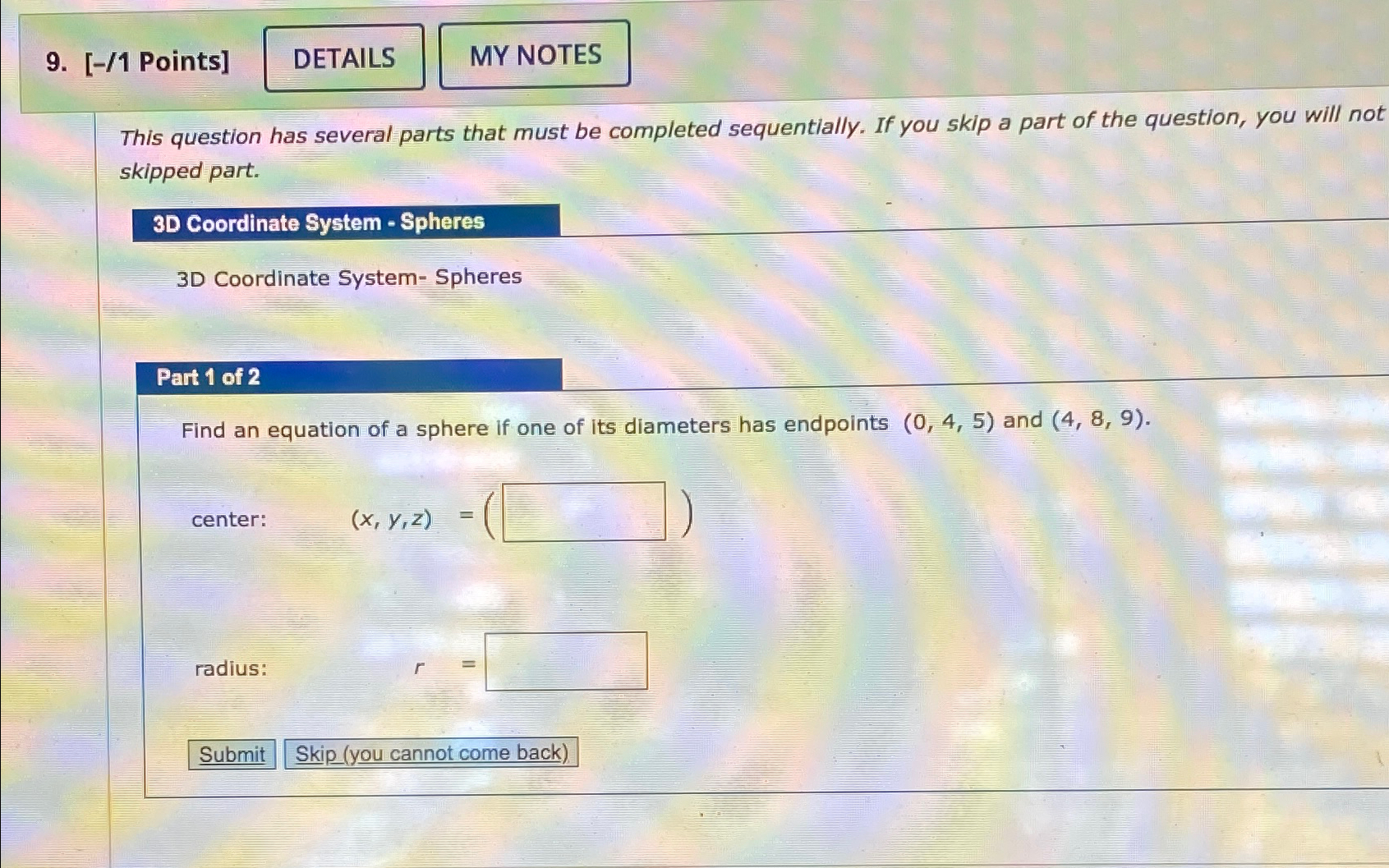 Solved [-/1 ﻿Points]This question has several parts that | Chegg.com