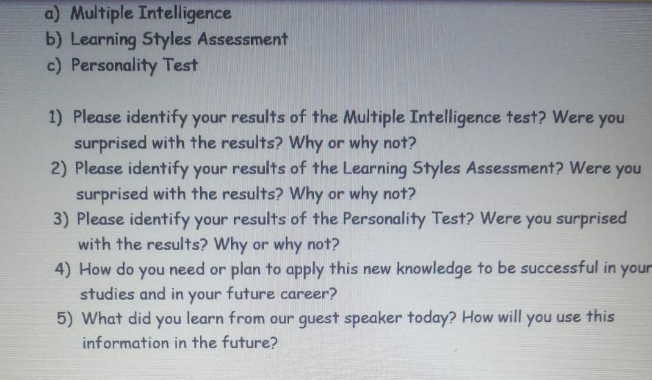 Solved a) Multiple Intelligence b) Learning Styles | Chegg.com