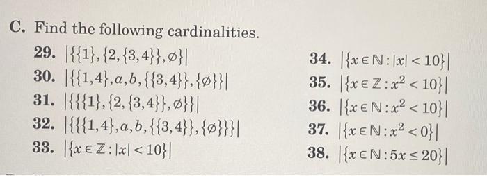 Solved C. Find the following cardinalities. 29. | Chegg.com
