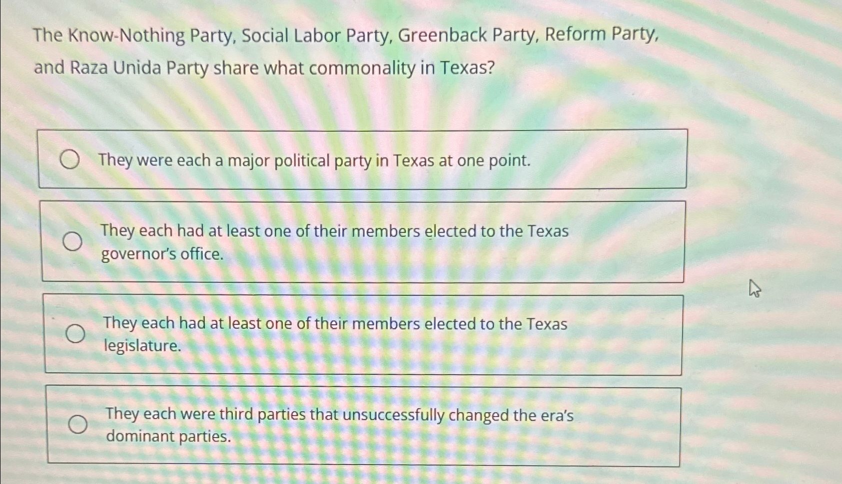 Solved The Know-Nothing Party, Social Labor Party, Greenback | Chegg.com