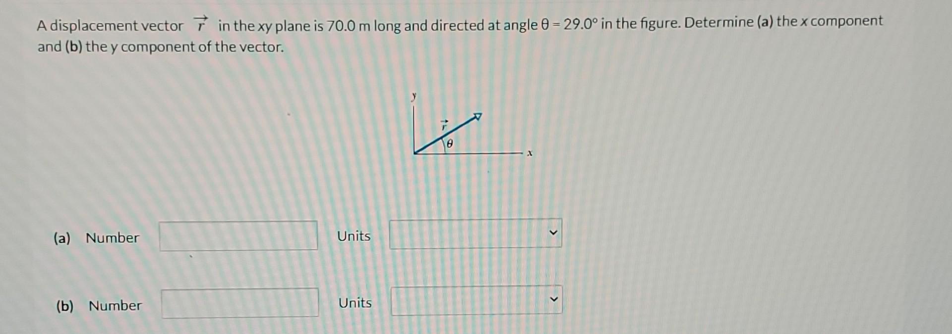 Solved A displacement vector 7 in the xy plane is 70.0 m | Chegg.com