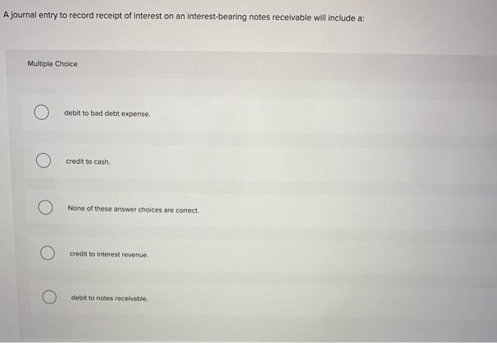 Solved A journal entry to record receipt of interest on an | Chegg.com