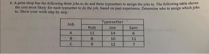 Solved 6. A print shop has the following three jobs to do | Chegg.com