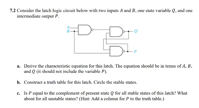 Solved 7.2 ﻿Consider the latch logic circuit below with two | Chegg.com