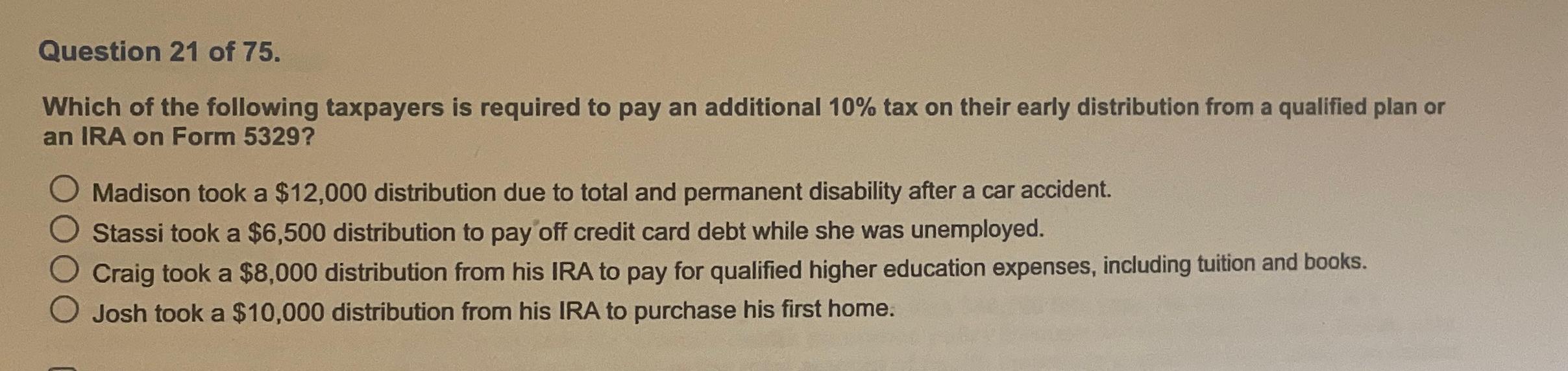 Solved Question 21 ﻿of 75.Which of the following taxpayers | Chegg.com