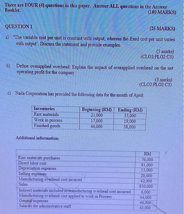 Solved There are FOUR (4) questions in this paper. Answer | Chegg.com