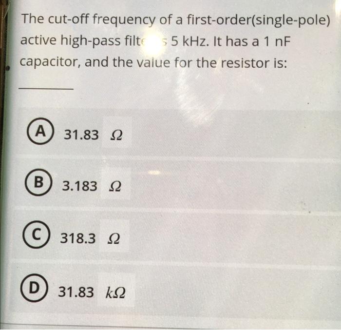 Solved The cut-off frequency of a first-order(single-pole) | Chegg.com